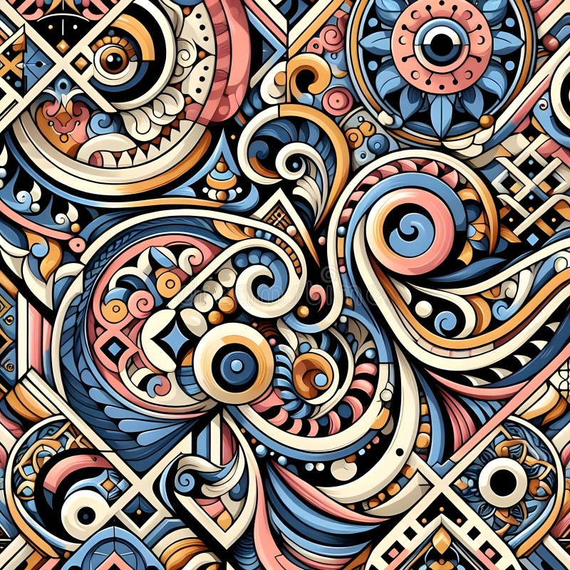 Image of Colorful Geometric Repeating Pattern with a Section of Broken ...