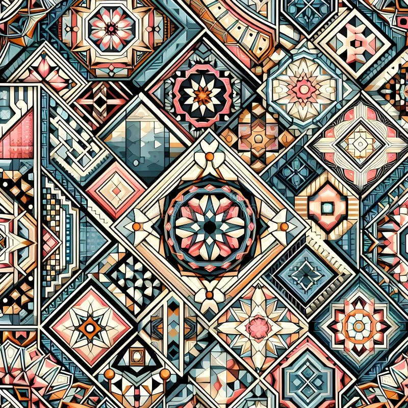 Image of Colorful Geometric Repeating Pattern with a Section of Broken ...