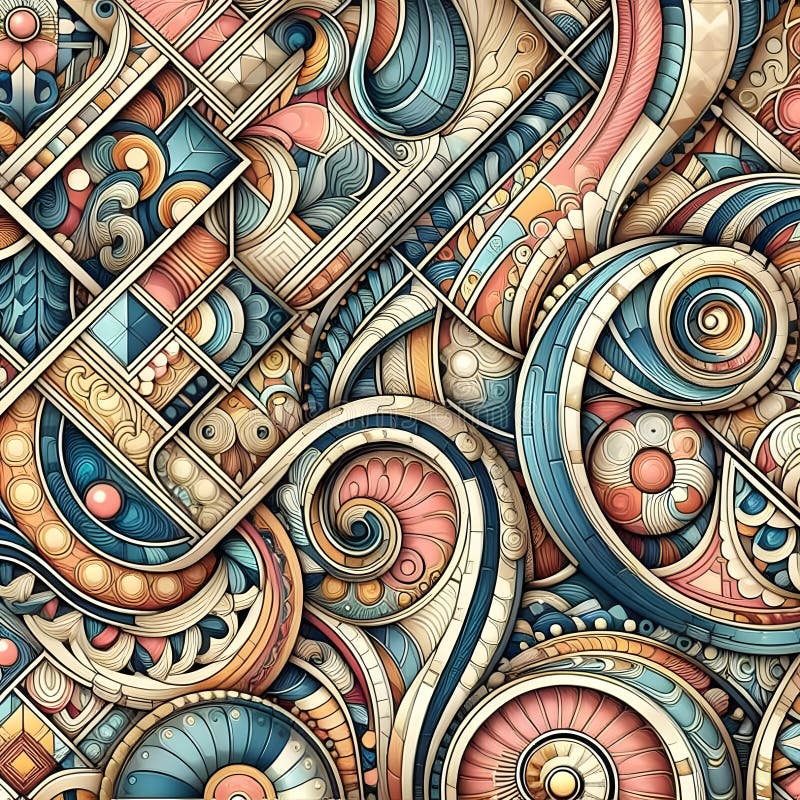 Image of Colorful Geometric Repeating Pattern with a Section of Broken ...