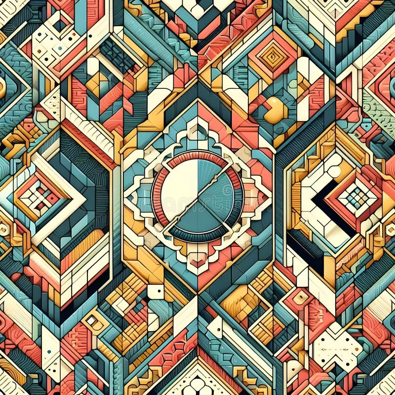 Image of Colorful Geometric Repeating Pattern with a Section of Broken ...