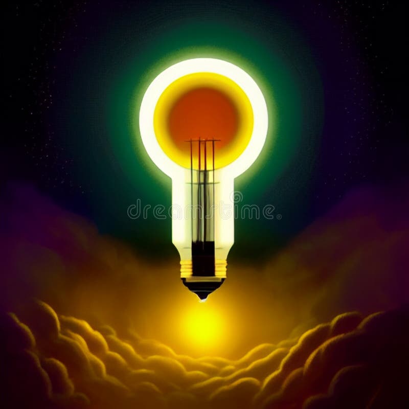 AI Image of the Colorful Light Bulb Glowing. Stock Illustration ...