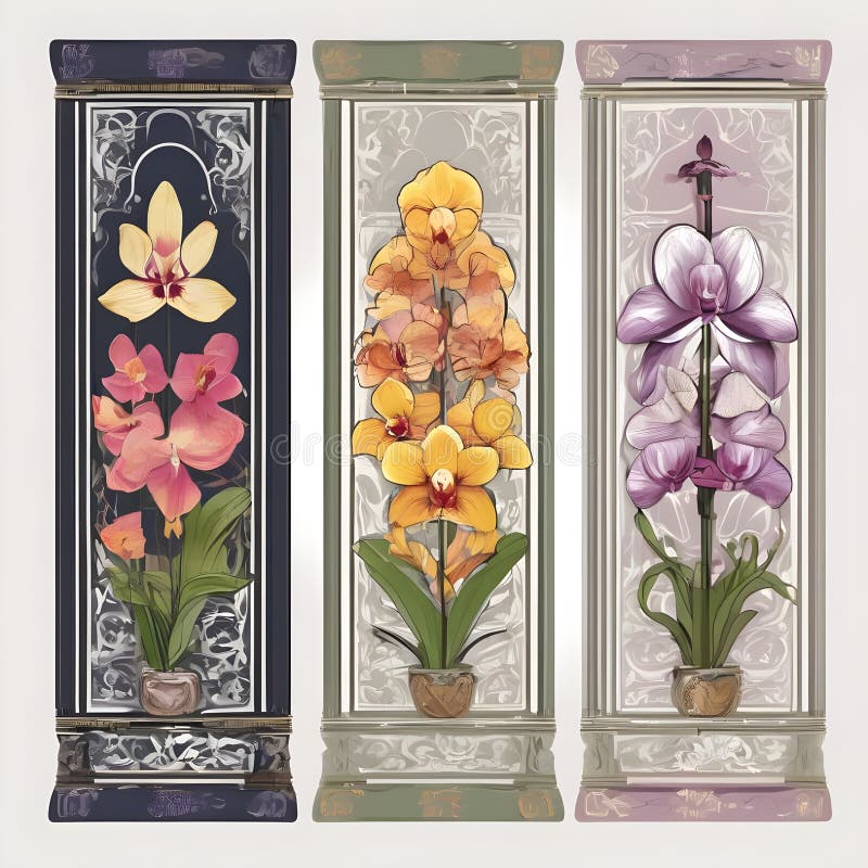 Image of 3 Colorful Orchid Flowers in Vertical Frame Column with Nordic ...