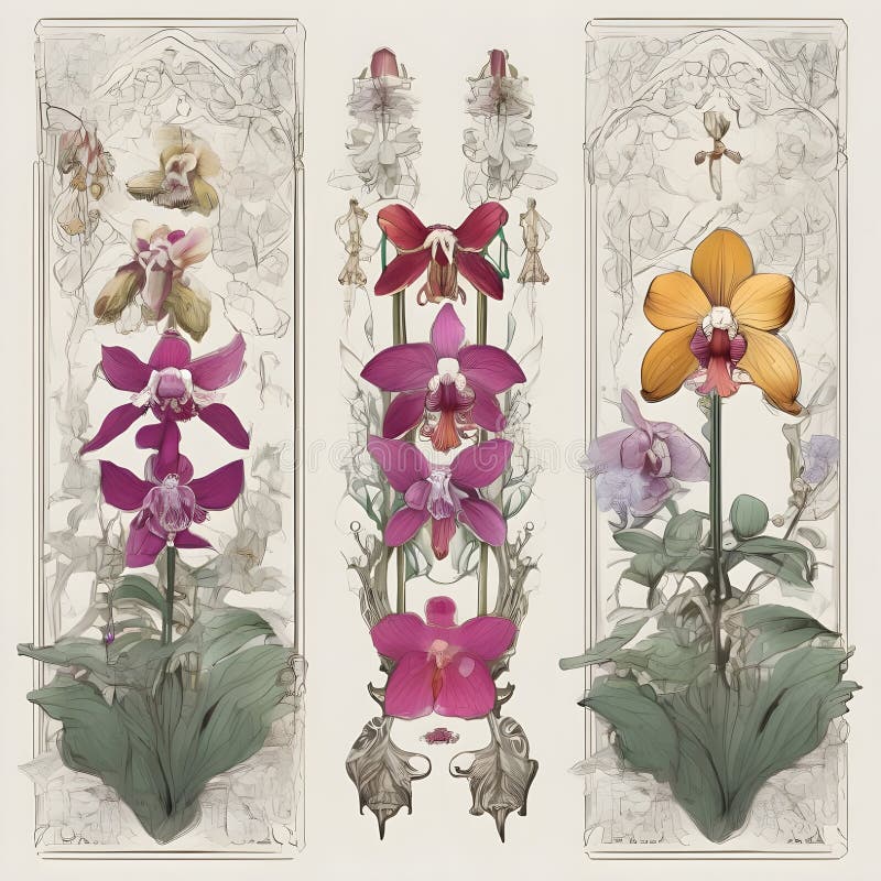 Image of 3 Colorful Orchid Flowers in Vertical Frame Column with Nordic ...