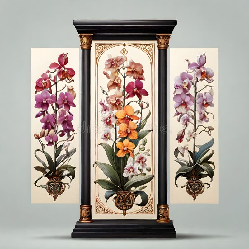 Image of 3 Colorful Orchid Flowers in Vertical Frame Column with Nordic ...