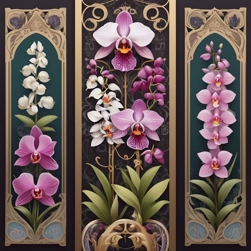 Image of 3 Colorful Orchid Flowers in Vertical Frame Column with Nordic ...