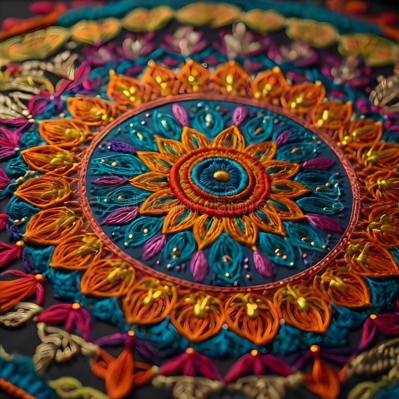Image of the Colorful Pattern and Texture of Hand Embroidered Mandala ...