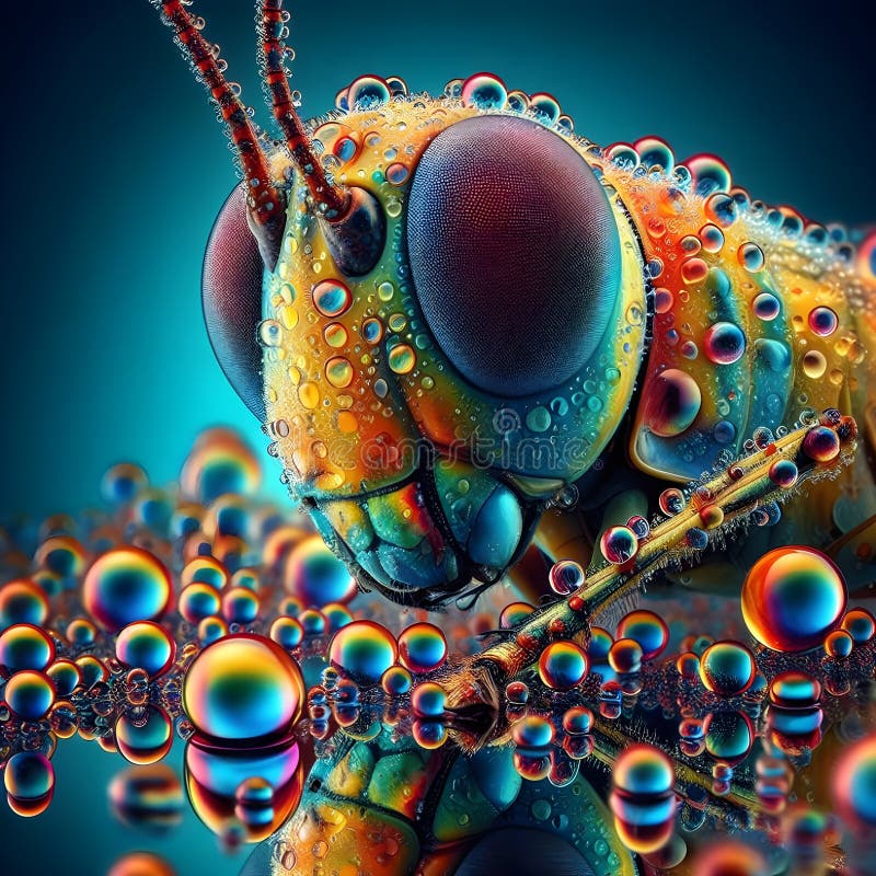 Image of Colorful Water Drops with Reflections on Insect Body. Stock ...