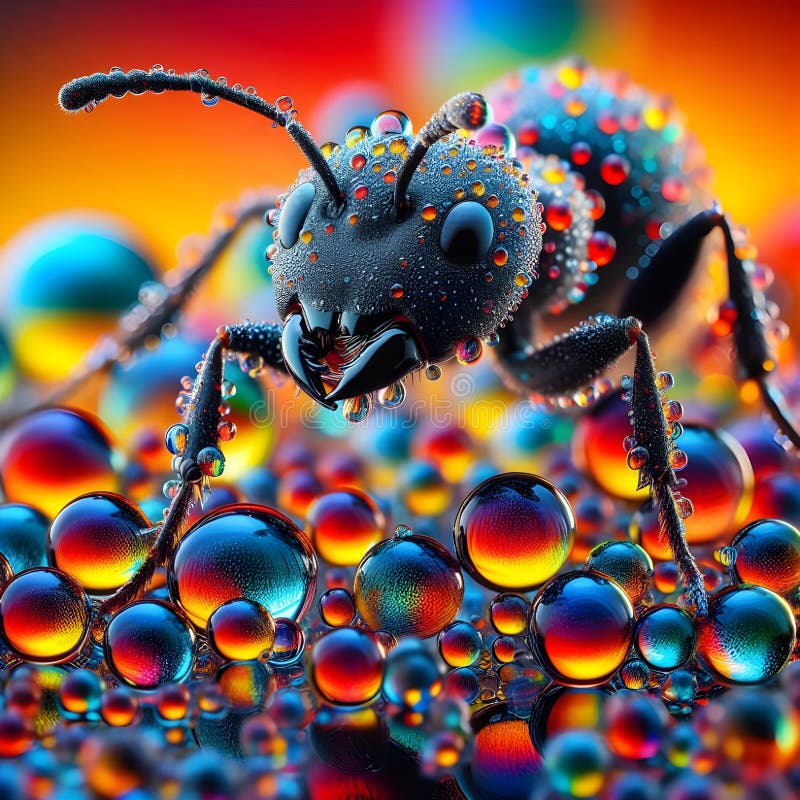 Image of Colorful Water Drops with Reflections on Insect Body. Stock ...