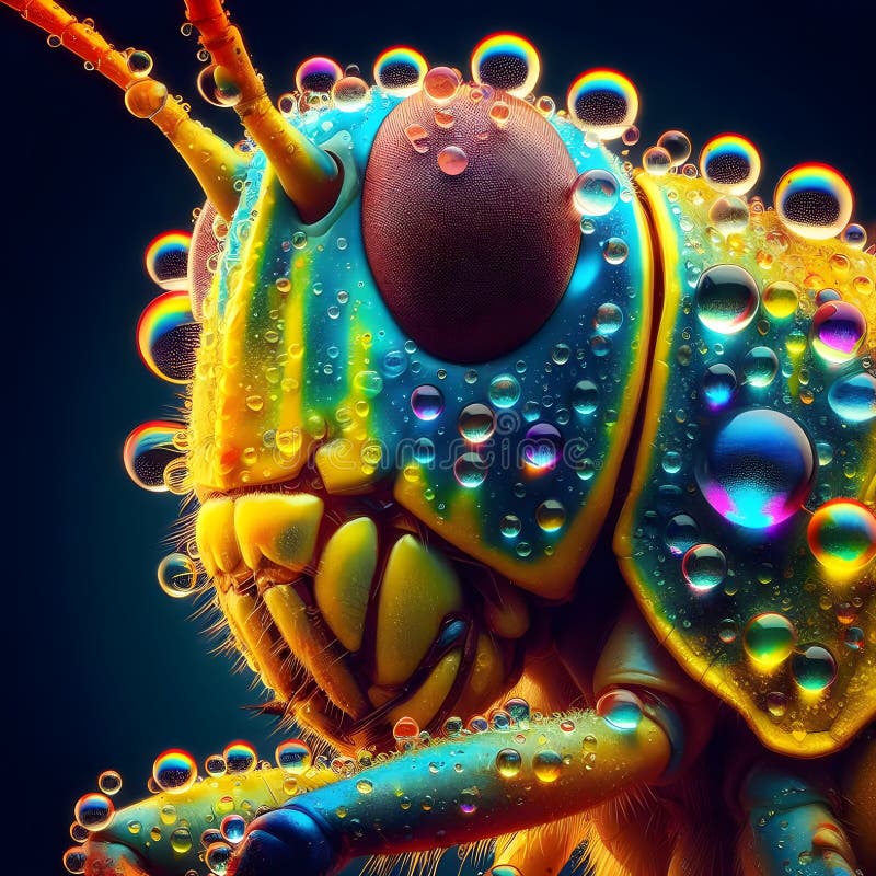 Image of Colorful Water Drops with Reflections on Insect Body. Stock ...