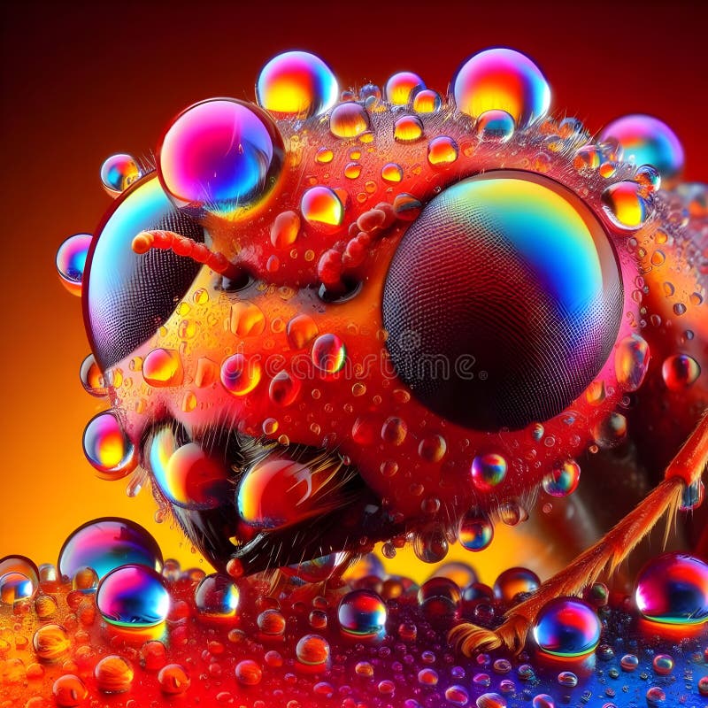 Image of Colorful Water Drops with Reflections on Insect Body. Stock ...