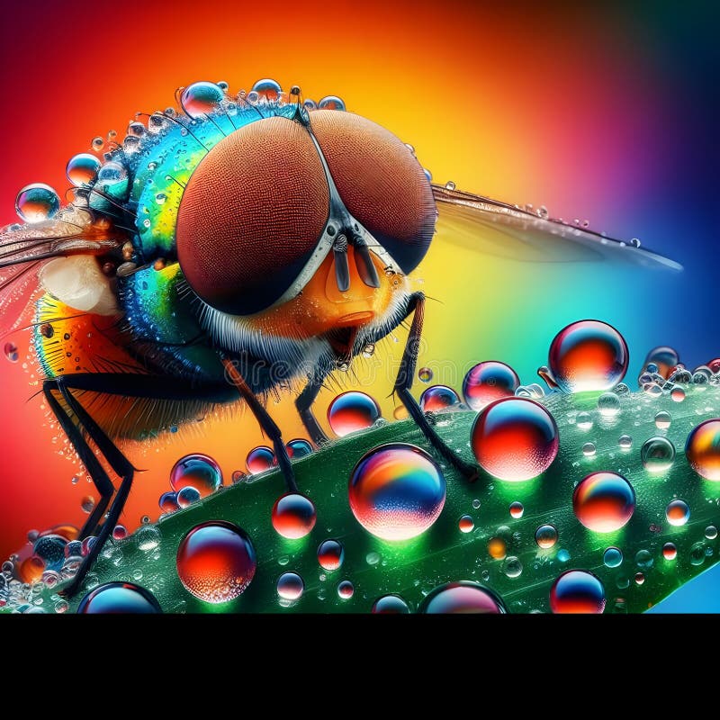 Image of Colorful Water Drops with Reflections on Insect Body. Stock ...