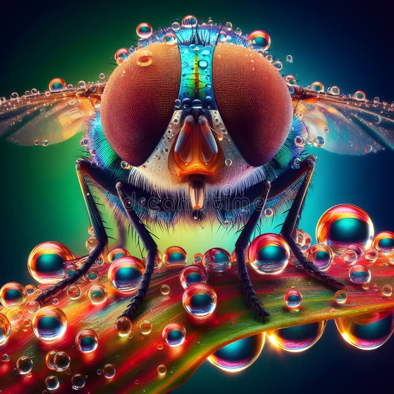 Image of Colorful Water Drops with Reflections on Insect Body. Stock ...