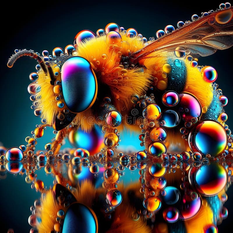 Image of Colorful Water Drops with Reflections on Insect Body. Stock ...