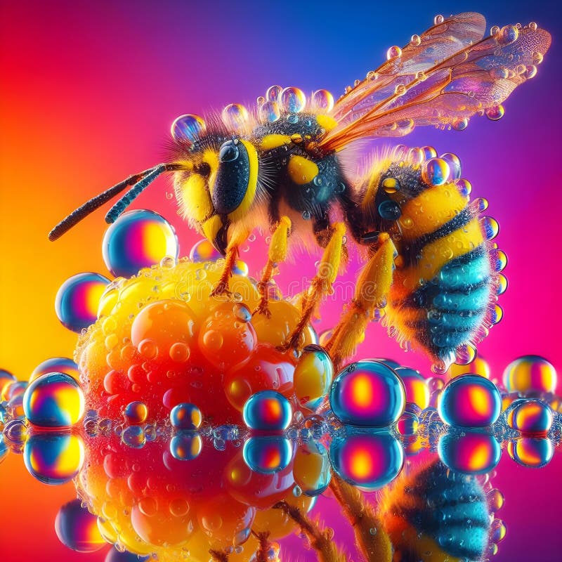 Image of Colorful Water Drops with Reflections on Insect Body. Stock ...