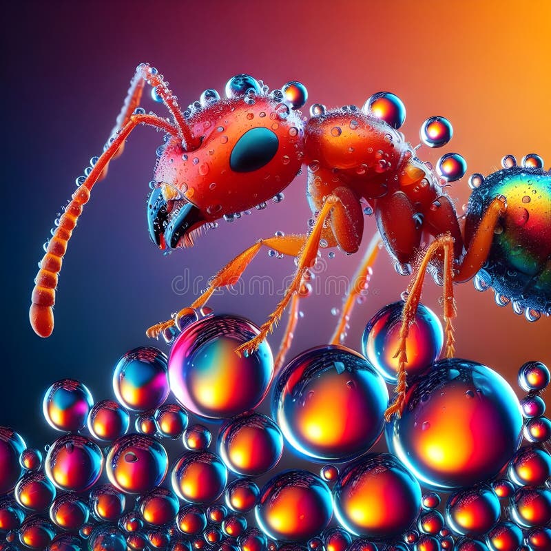 Image of Colorful Water Drops with Reflections on Insect Body. Stock ...