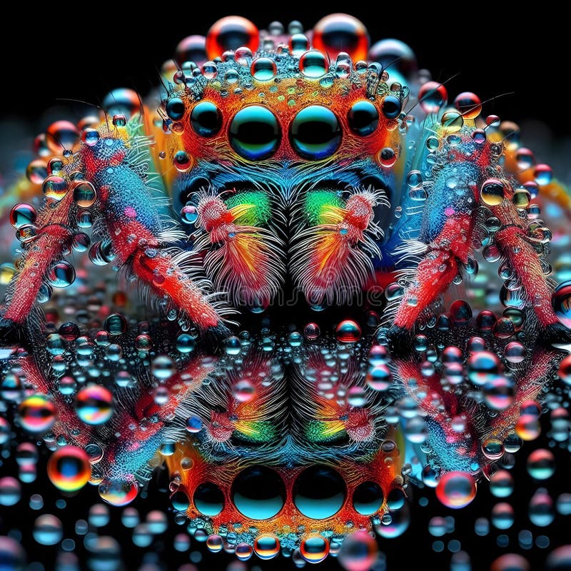Image of Colorful Water Drops with Reflections on Insect Body. Stock ...