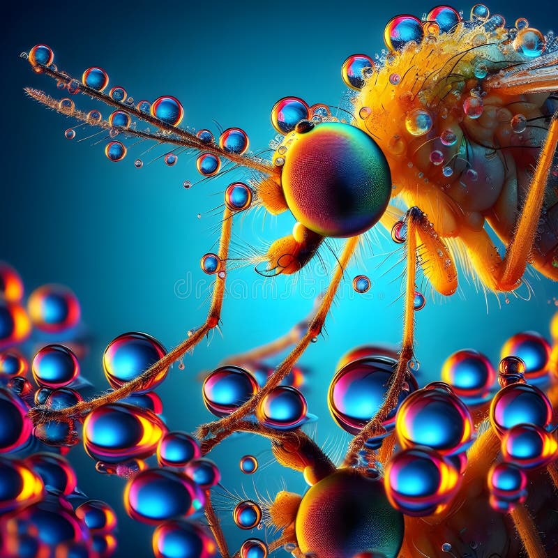 Image of Colorful Water Drops with Reflections on Insect Body. Stock ...