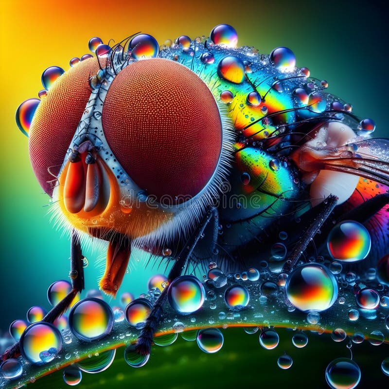 Image of Colorful Water Drops with Reflections on Insect Body. Stock ...