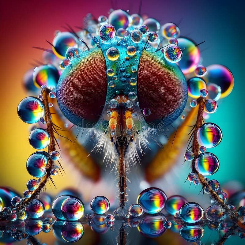 Image of Colorful Water Drops with Reflections on Insect Body. Stock ...