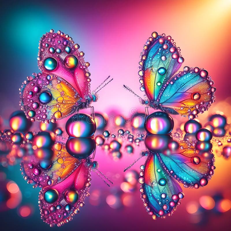 Image of Colorful Water Drops with Reflections on Insect Body. Stock ...