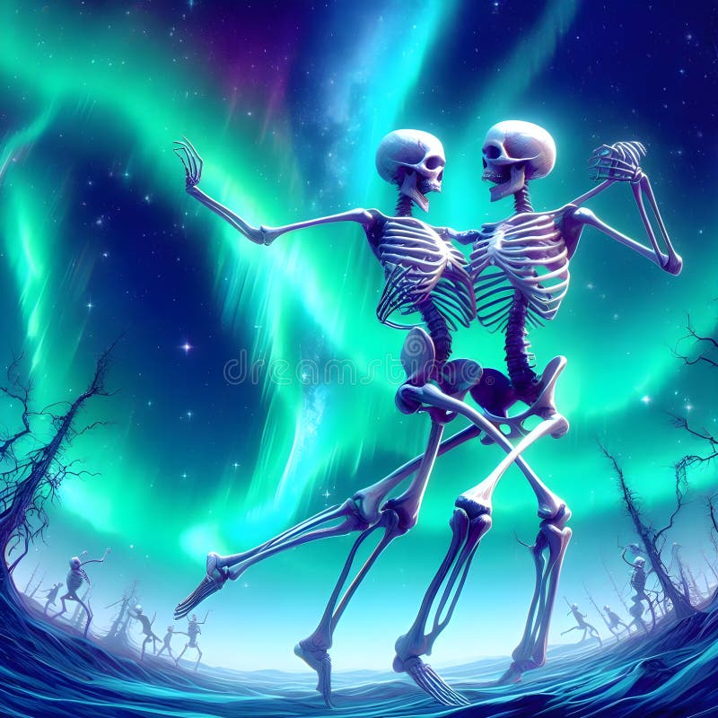 Image of a Couple of Skeleton Dancing Happy Moment in Digital Art Style ...