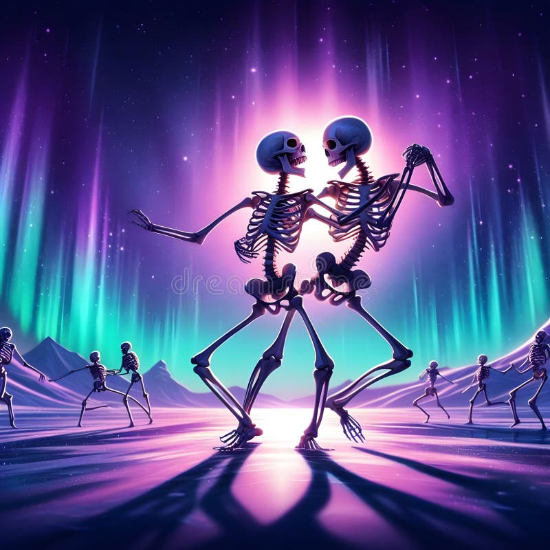 Image of a Couple of Skeleton Dancing Happy Moment in Digital Art Style ...