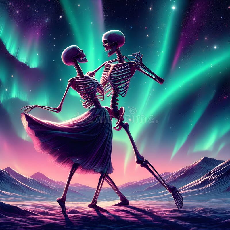 Image of a Couple of Skeleton Dancing Happy Moment in Digital Art Style ...