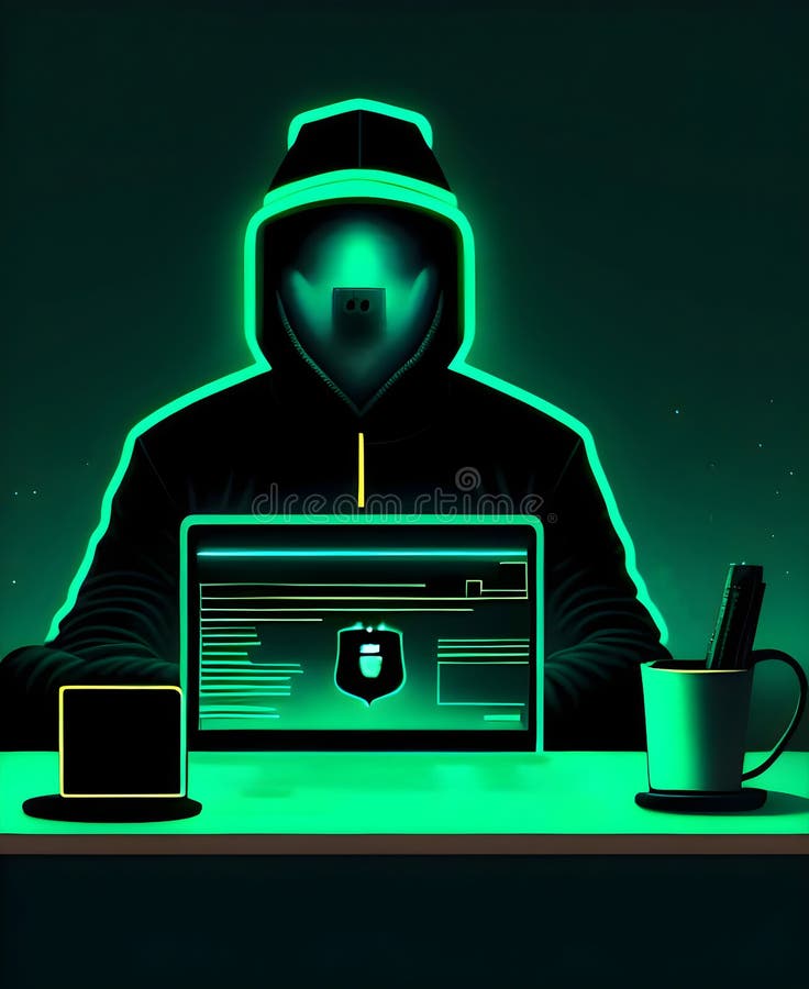 The Cyber Crime Hacker on the Computer System in the Dark Room. Stock ...