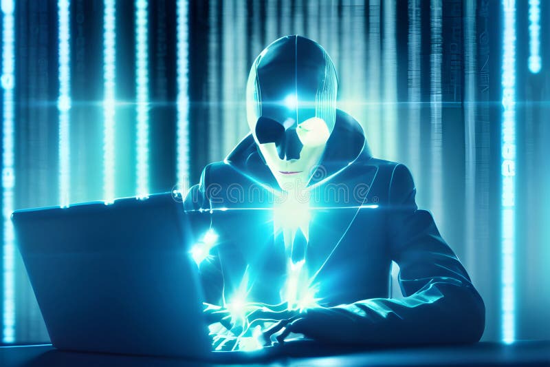 The Cyber Crime Hacker in Silhouetted and Disguised Breaking into the ...