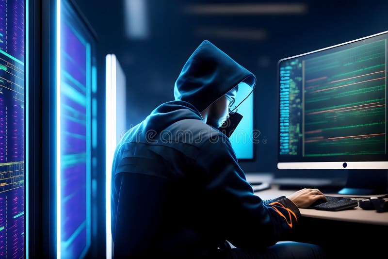 The Cyber Crime Hacker in Silhouetted and Disguised Breaking into the ...