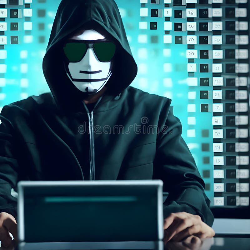 The Cyber Crime Hacker in Silhouetted and Disguised Breaking into the ...