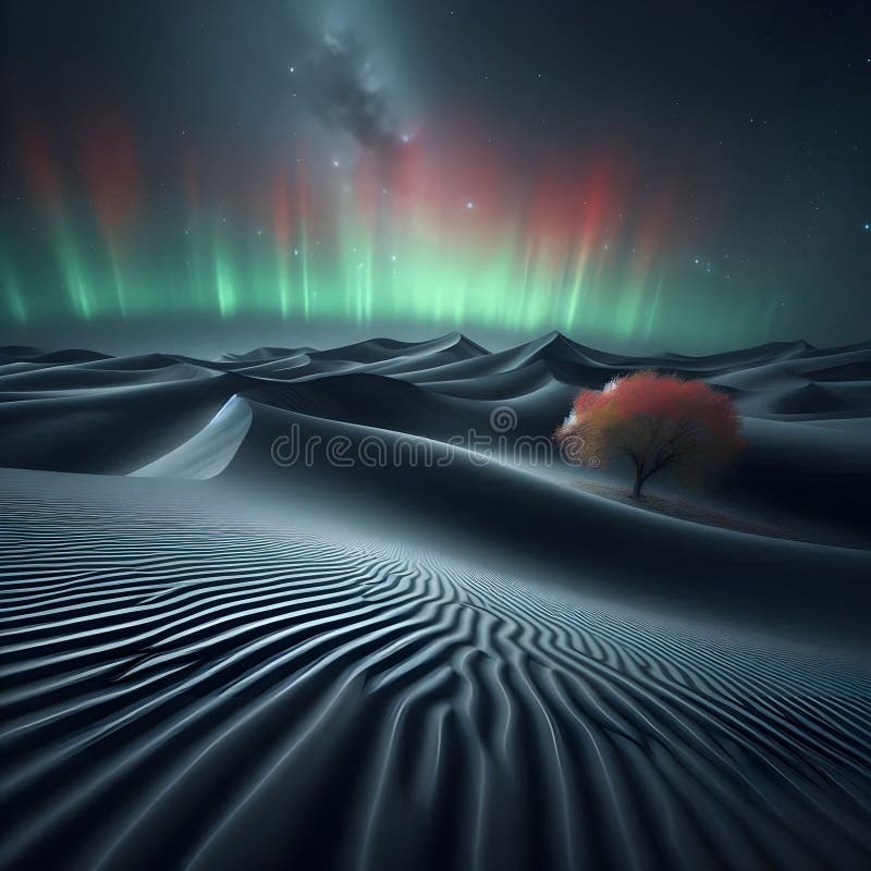 Image of Desolated Dark Desert Scene with Ripples Gray-black Sand Dunes ...
