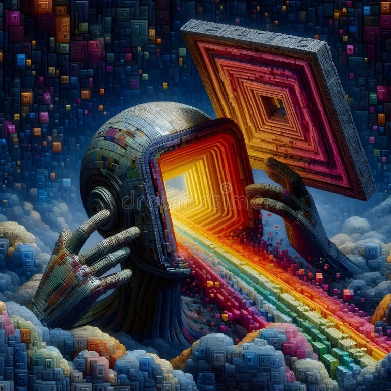 Digital Acsii Landscape of an Cyborg Forehead from Triangles,of ...