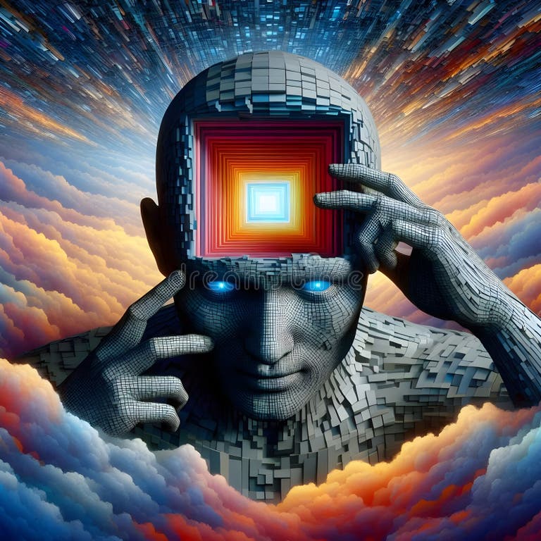 Digital Acsii Landscape of an Cyborg Forehead from Triangles,of ...