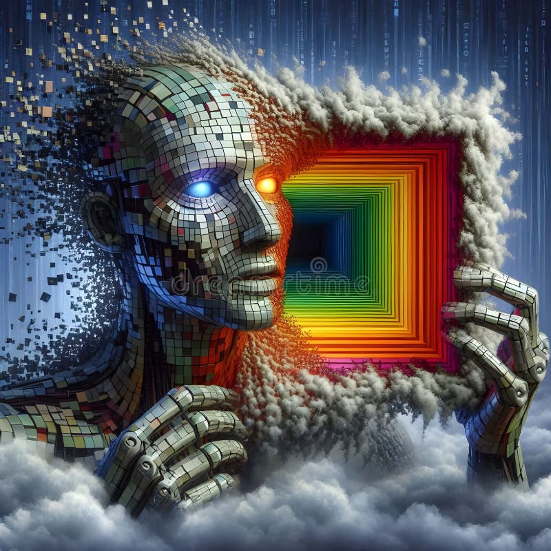 Digital Acsii Landscape of an Cyborg Forehead from Triangles,of ...