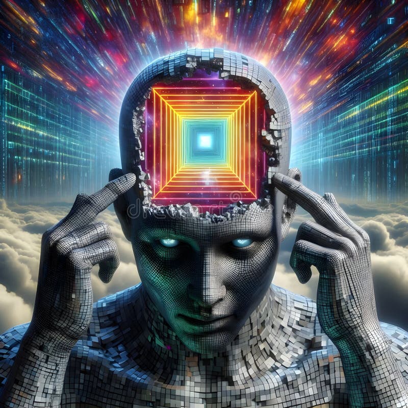 Digital Acsii Landscape of an Cyborg Forehead from Triangles,of ...