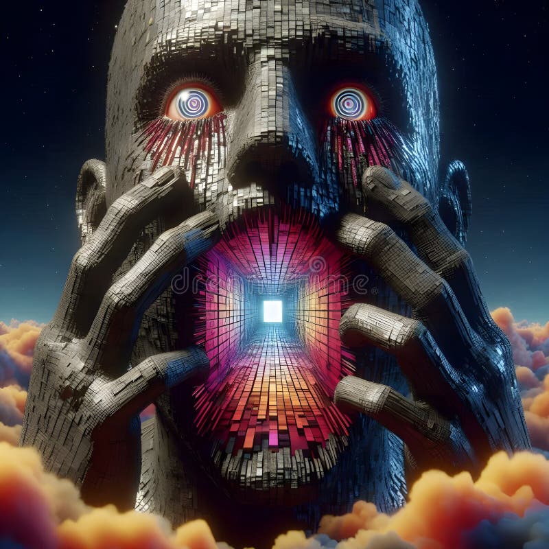 Digital Acsii Landscape of an Cyborg Forehead from Triangles,of ...