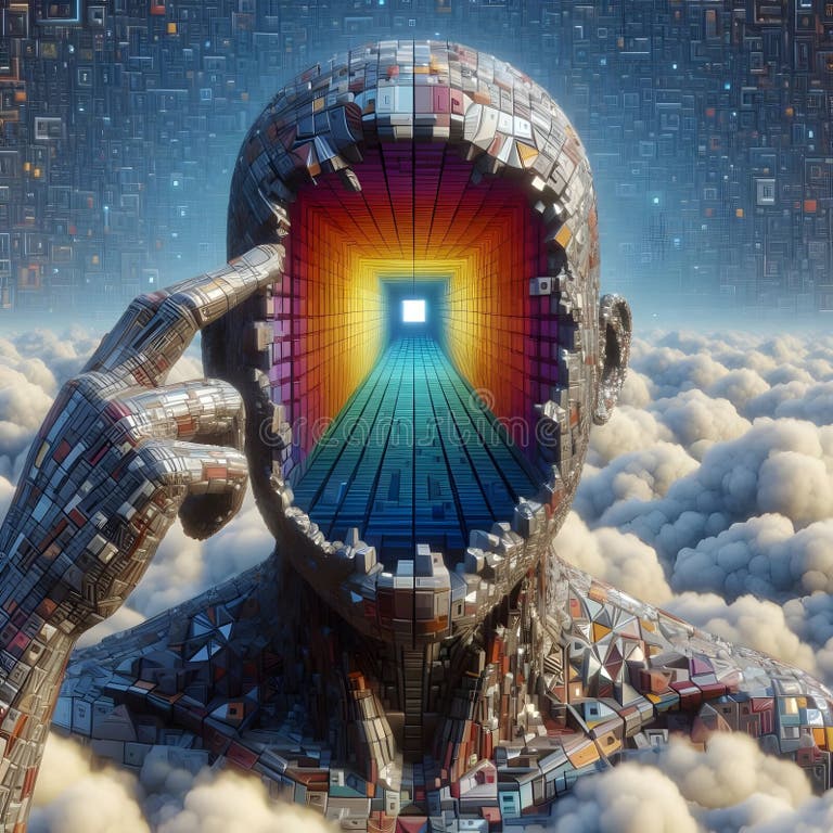 Digital Acsii Landscape of an Cyborg Forehead from Triangles,of ...