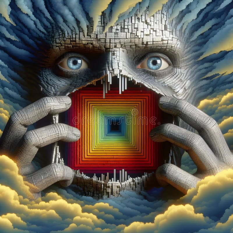 Digital Acsii Landscape of an Cyborg Forehead from Triangles,of ...