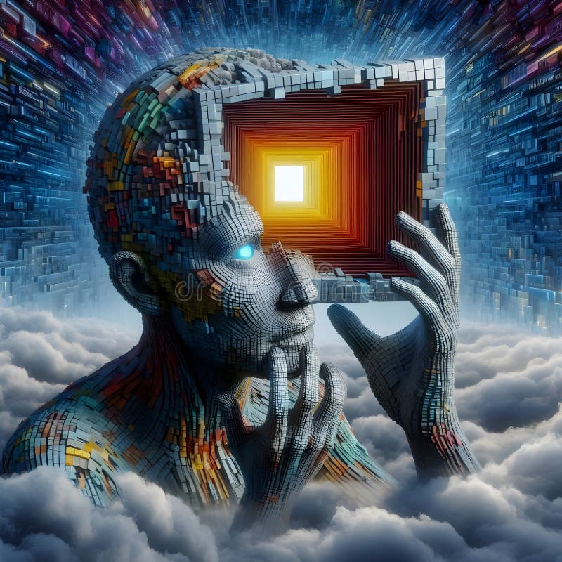 Digital Acsii Landscape of an Cyborg Forehead from Triangles,of ...