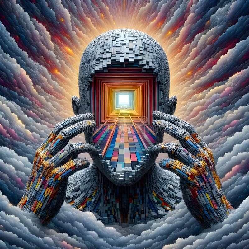 Digital Acsii Landscape of an Cyborg Forehead from Triangles,of ...