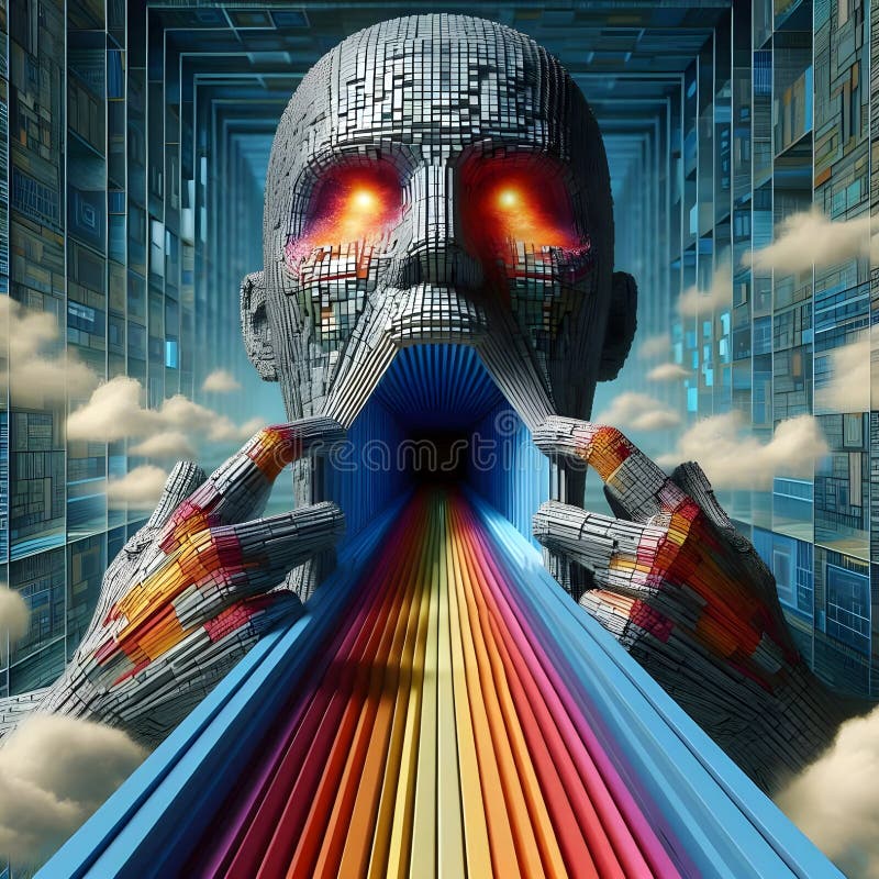 Digital Acsii Landscape of an Cyborg Forehead from Triangles,of ...