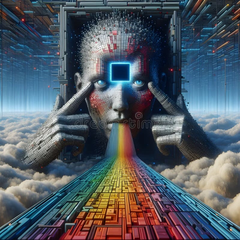 Digital Acsii Landscape of an Cyborg Forehead from Triangles,of ...