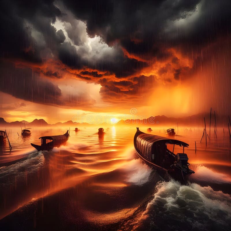 Image of Dramatic Rain,storm and Lighting Bombard the Lake at Golden ...