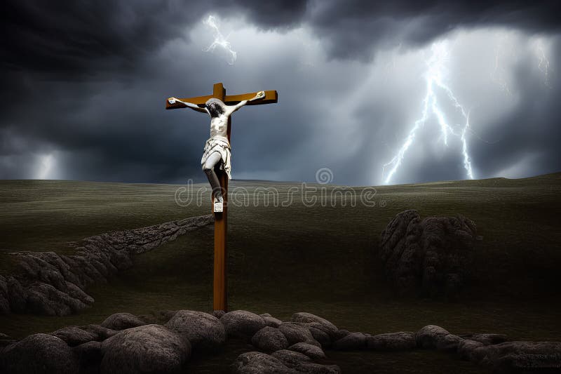Image of the Dramatic Stormy Scene of Jesus Crucifixion at the Calvary ...