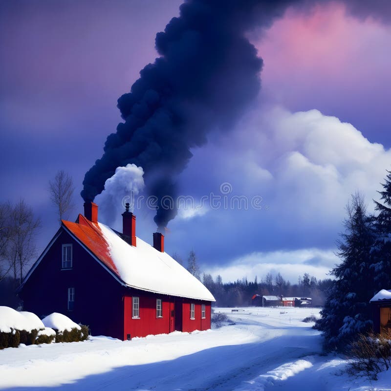 A Dreary Winter in the Countryside Where Snow Covers the Home ...