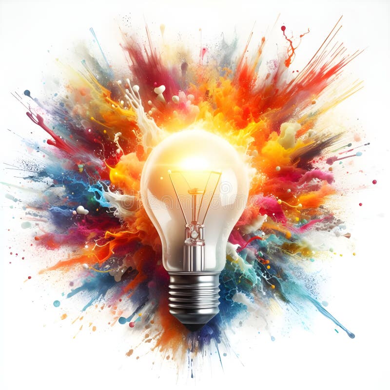 Image of a Dynamic Light Bulb with Paint Burst Symbolizing Innovation ...