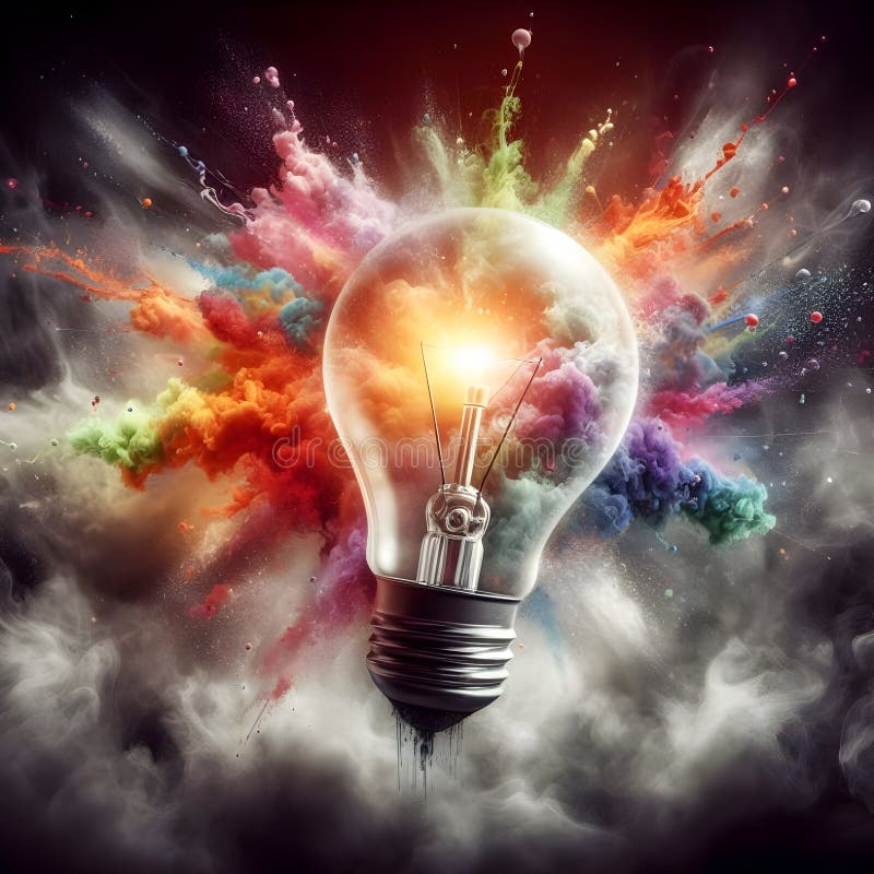 Image of a Dynamic Light Bulb with Paint Burst Symbolizing Innovation ...