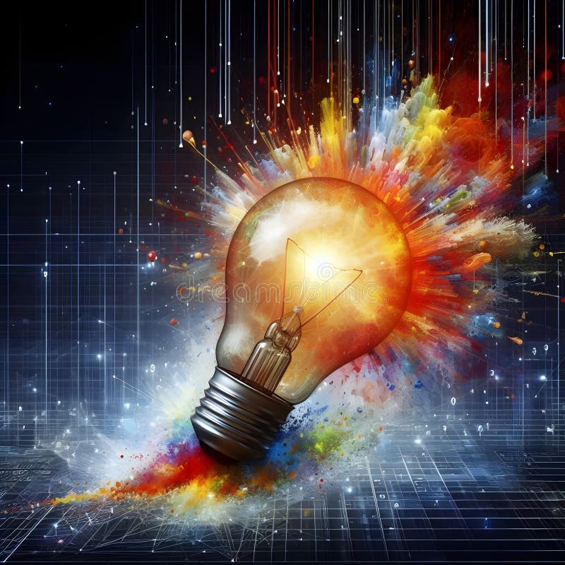 Image of a Dynamic Light Bulb with Paint Burst Symbolizing Innovation ...