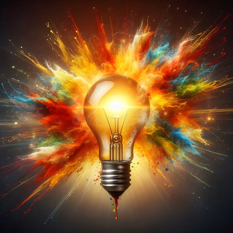 Image of a Dynamic Light Bulb with Paint Burst Symbolizing Innovation ...